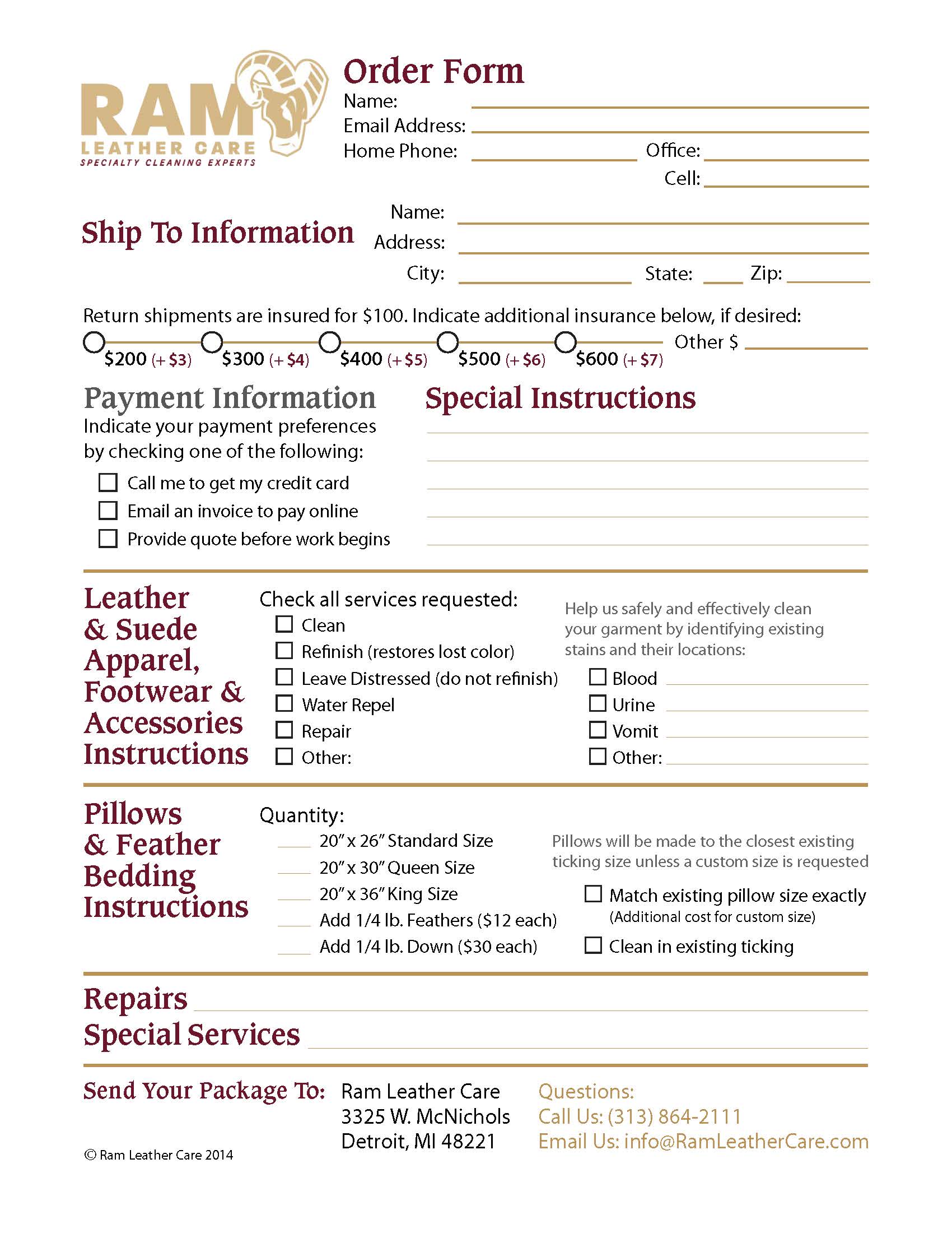 Ordering - Ram Leather Care